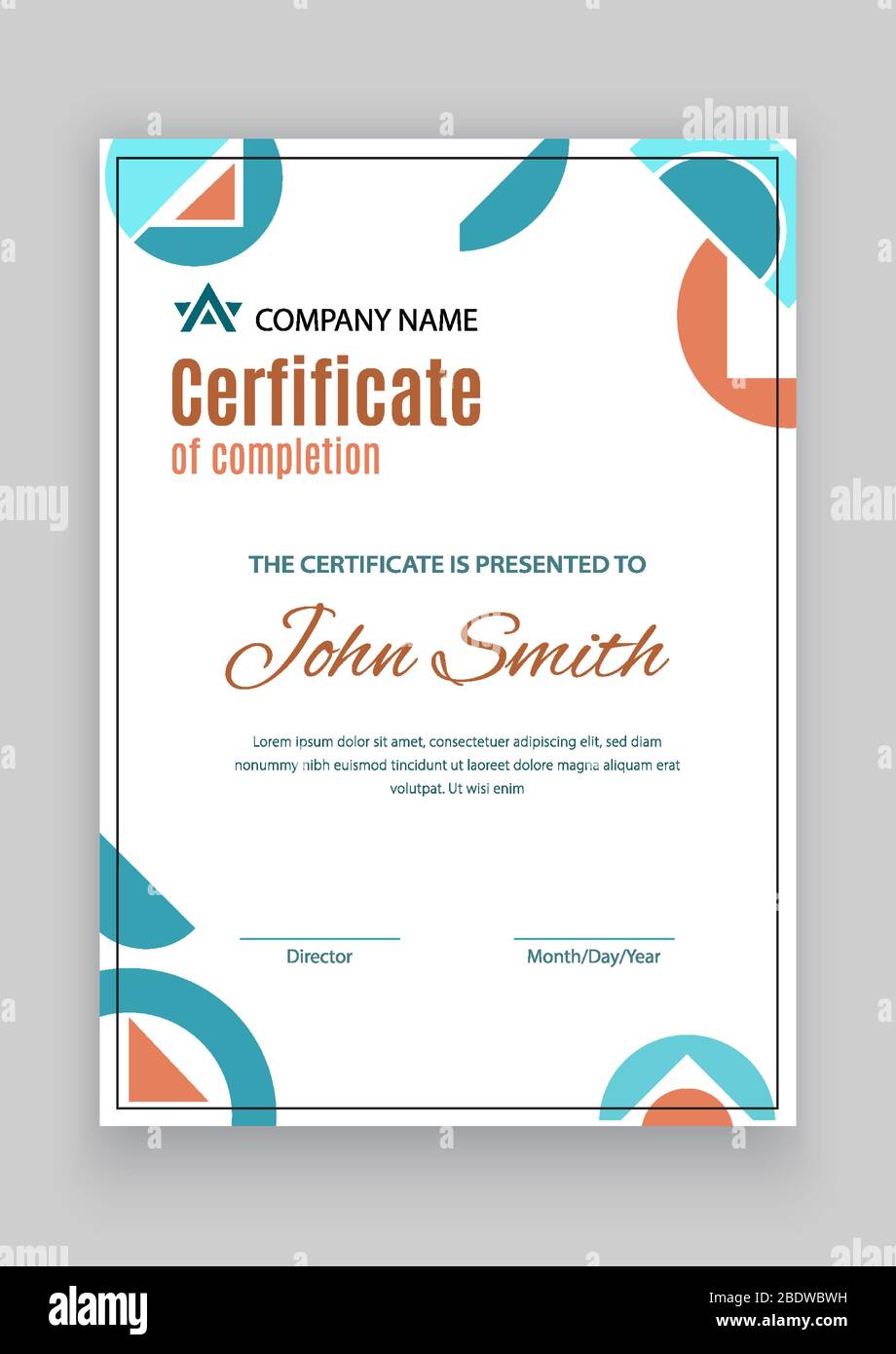 Abstract flat certificate with blue red geometry design elements ...