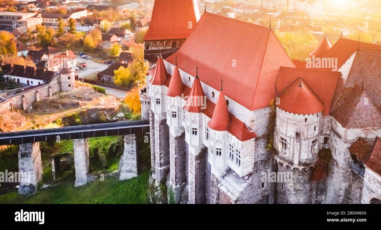 Panoramic view of stunning Corvin Castle Stock Photo - Alamy