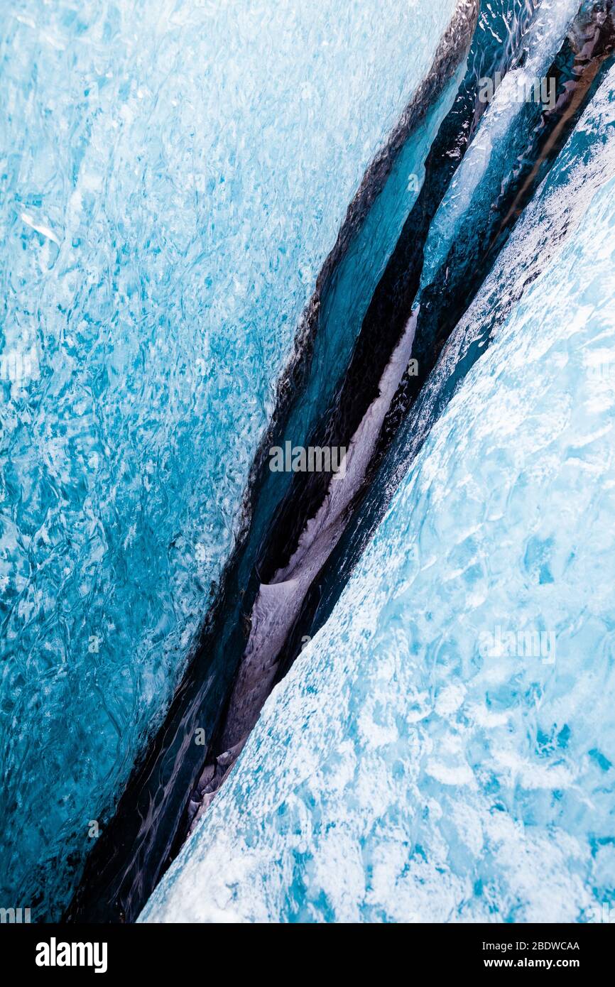 Blue ice crevasse on the Svinafellsjokull glacier an outlet glacier of ...