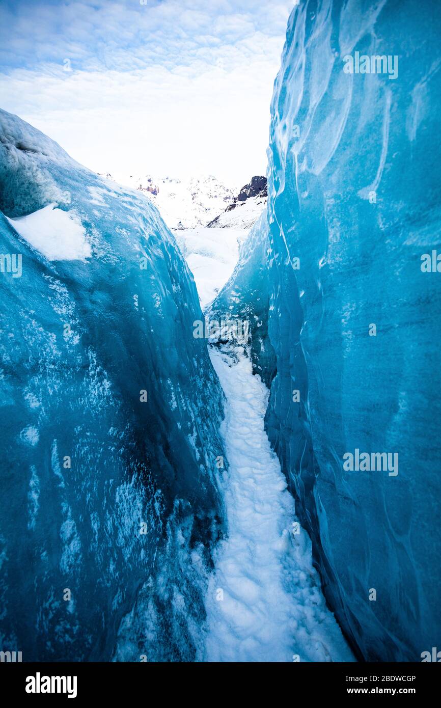 Blue ice crevasses on the Svinafellsjokull glacier an outlet glacier of ...