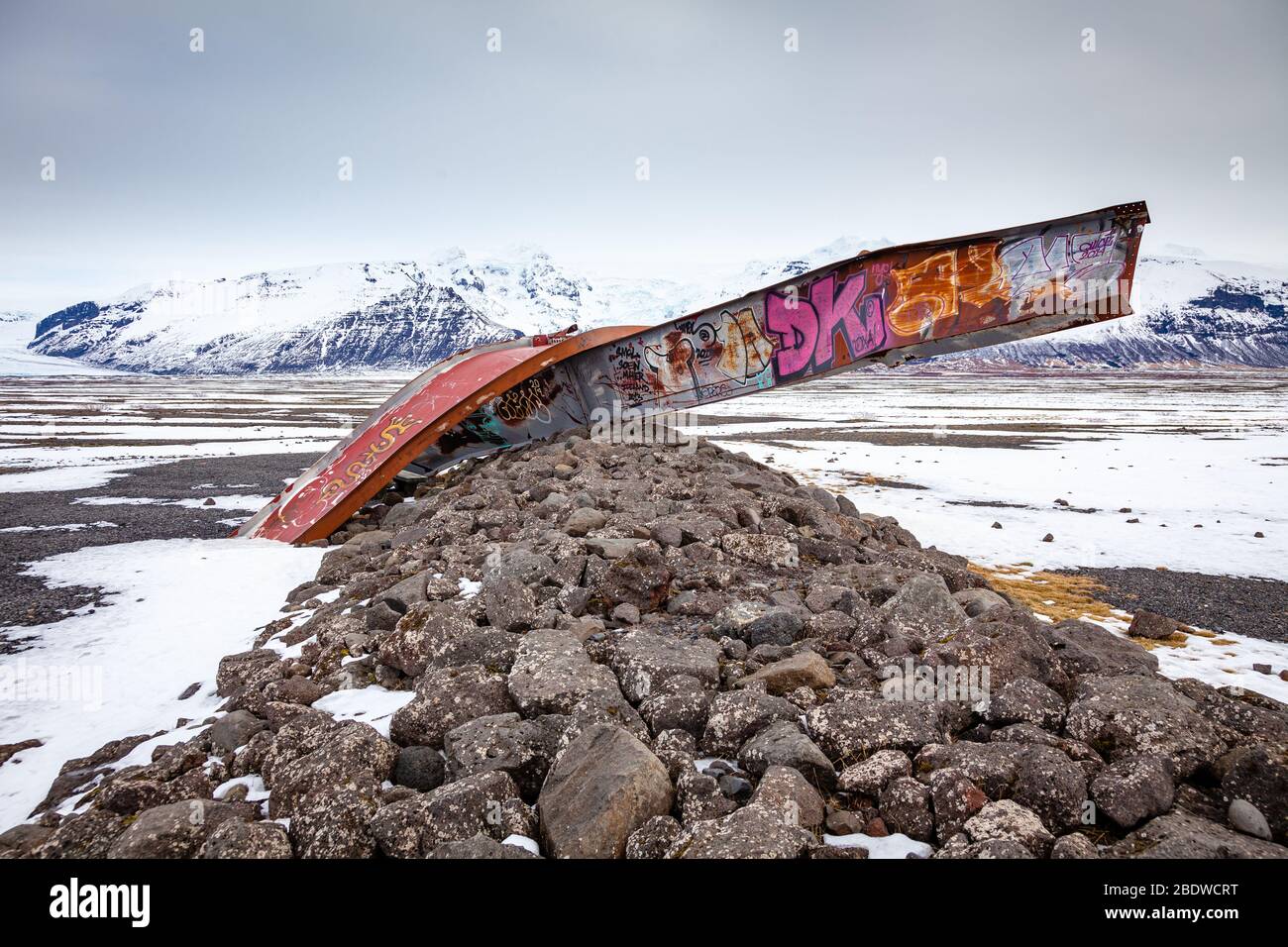 Skeiðará Bridge Monument in Southeast Iceland showing the remains of a ...