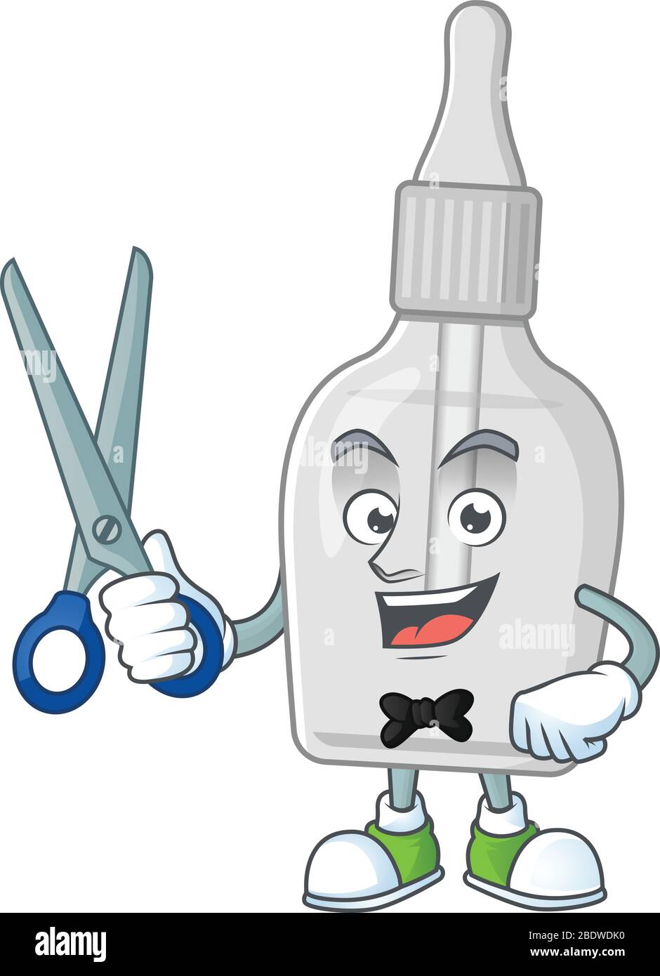 Cute Barber bottle with pipette cartoon character style with scissor ...
