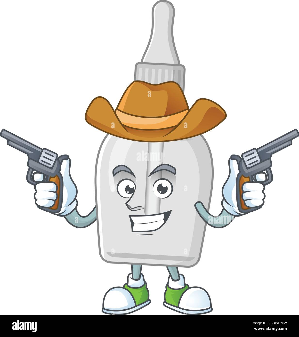 A cowboy cartoon character of bottle with pipette holding guns Stock ...