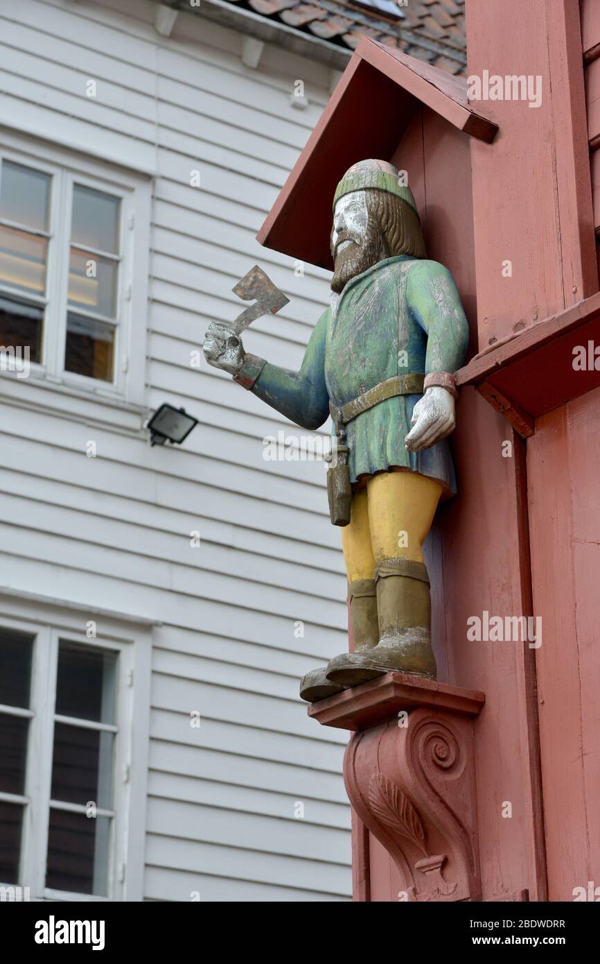 Wood sculpture of lumberman is decorated the house. Wood architecture ...