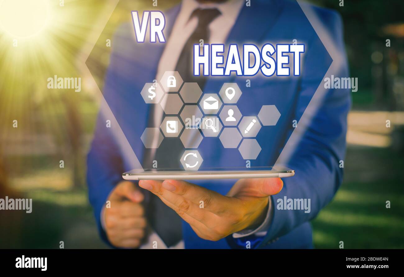 Text sign showing Vr Headset. Business photo text headmounted device ...