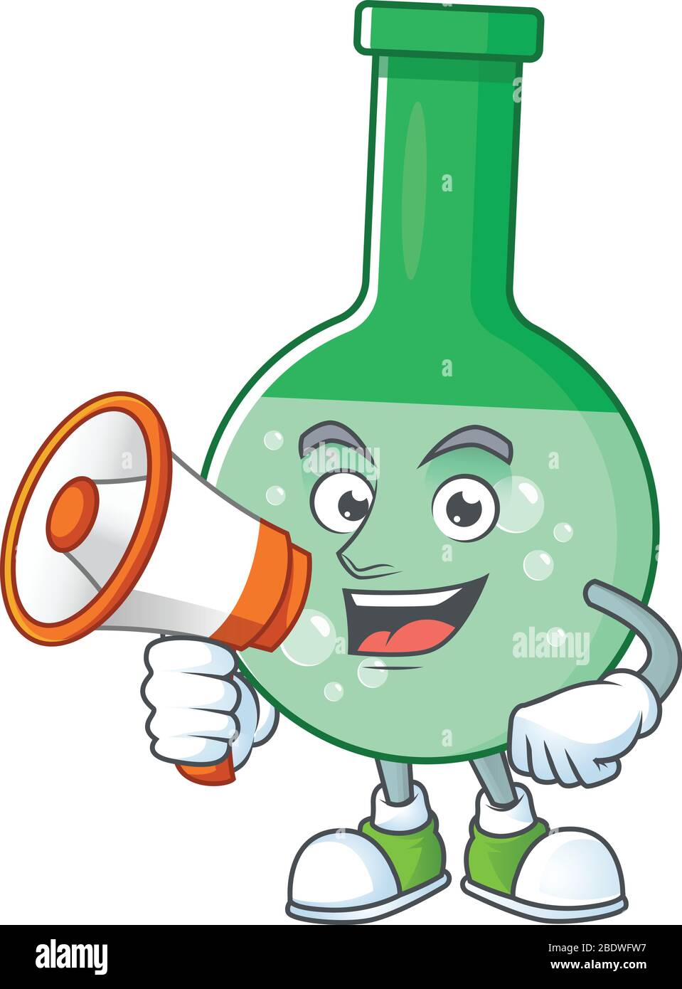 A picture of green chemical bottle cartoon design style speaking on a ...