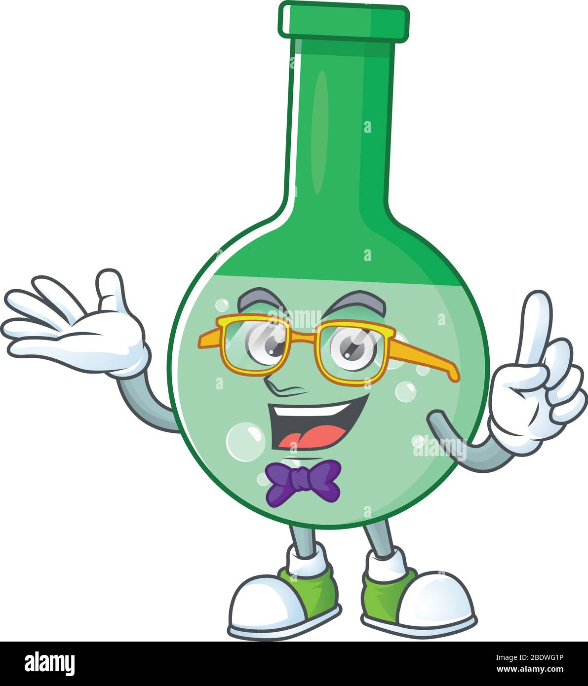 Cartoon character design of Geek green chemical bottle wearing weird ...