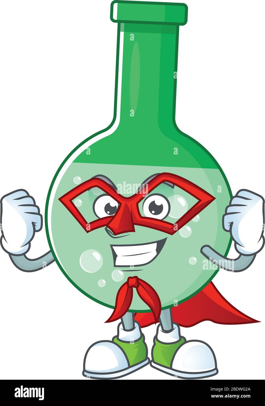 Green chemical bottle cartoon design concept dressed as Super hero ...
