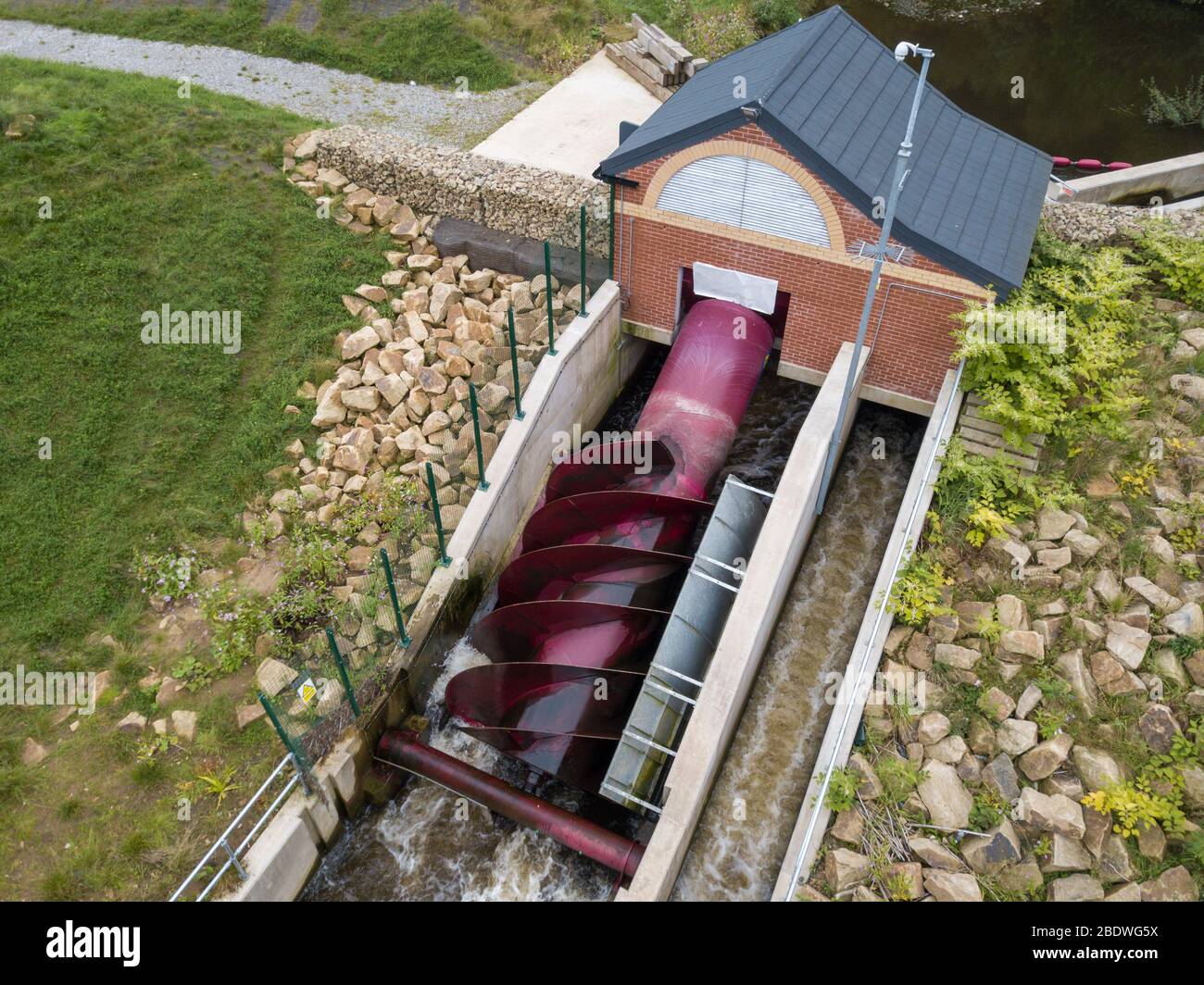 An archimedes' screw low head hydropower system installed by Hallidays ...