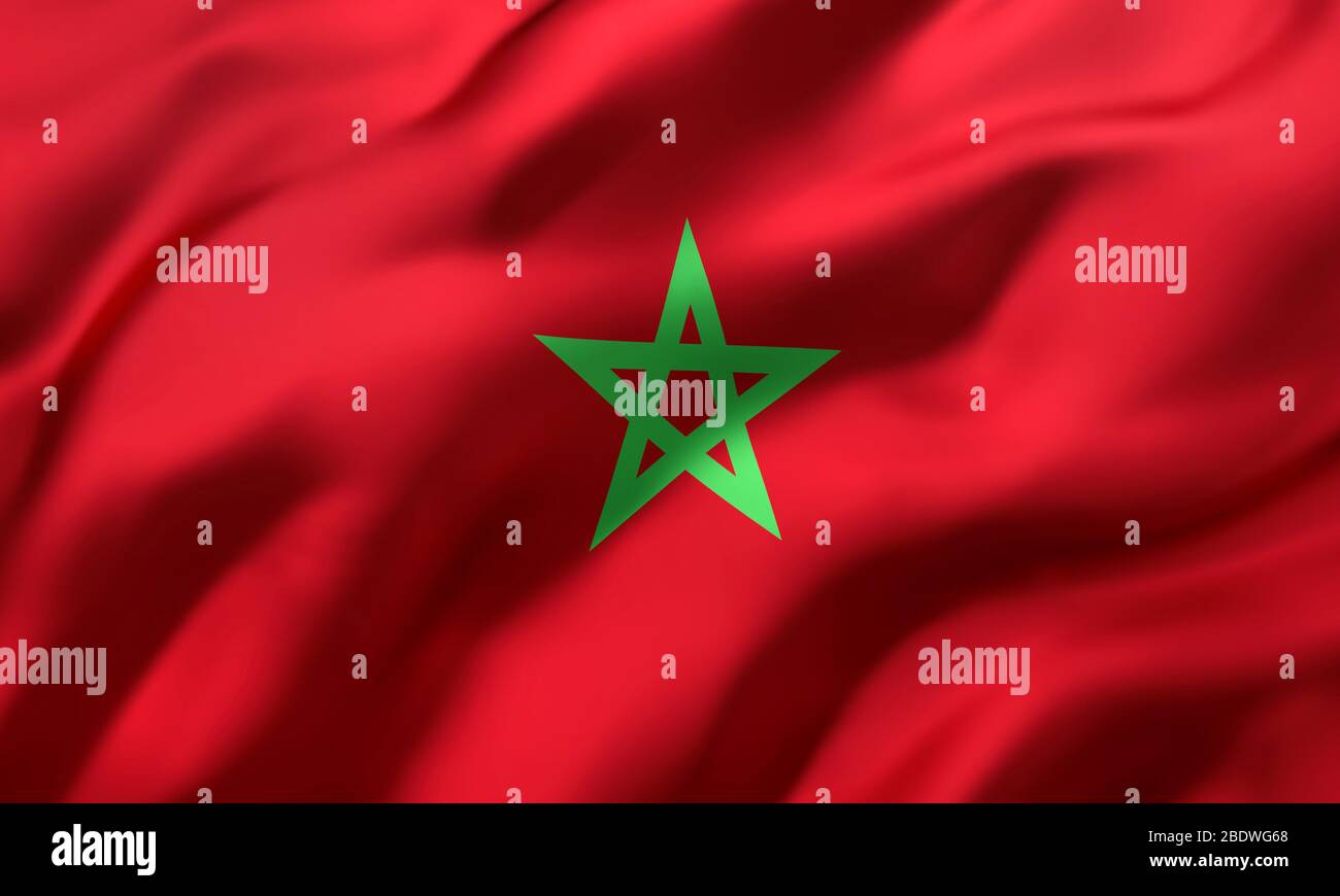Flag of Morocco blowing in the wind. Full page Moroccan flying flag. 3D ...