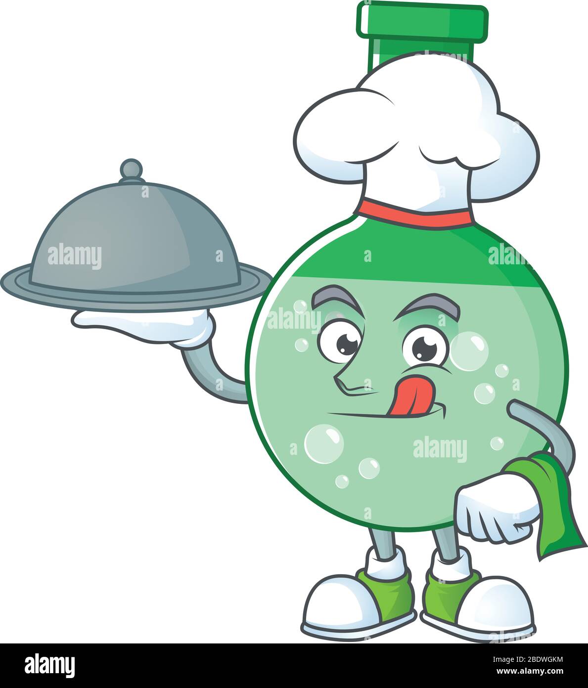 A green chemical bottle chef cartoon design with hat and tray Stock ...