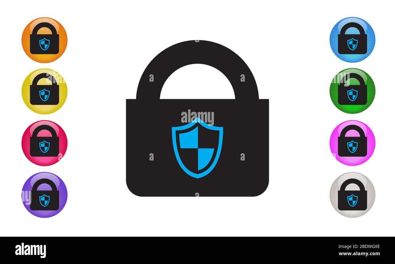 LOCK with blue firewall sign. Security Shield Protection icon. Cyber ...