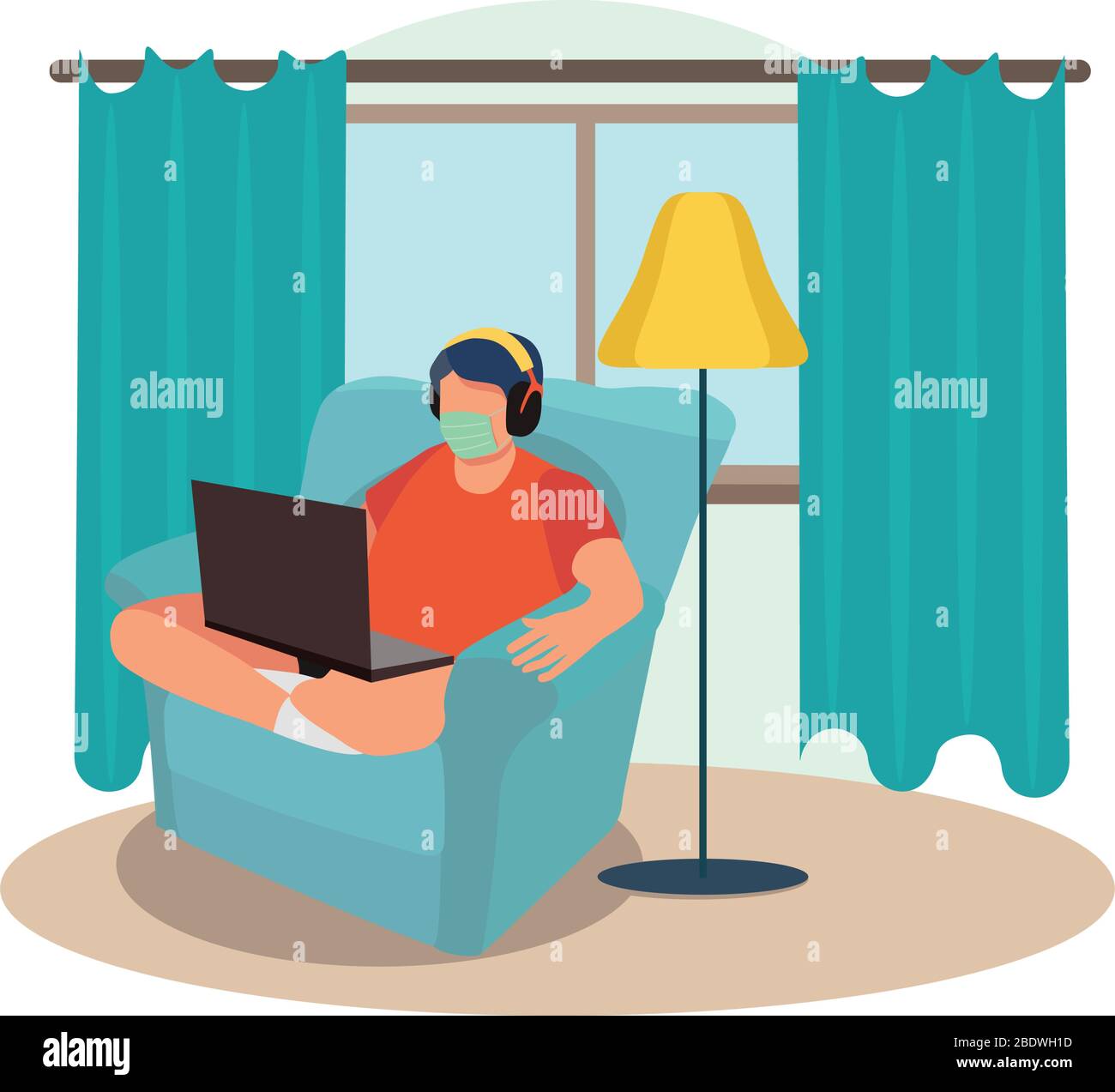 A person sitting and working from home during a coronavirus lockdown ...