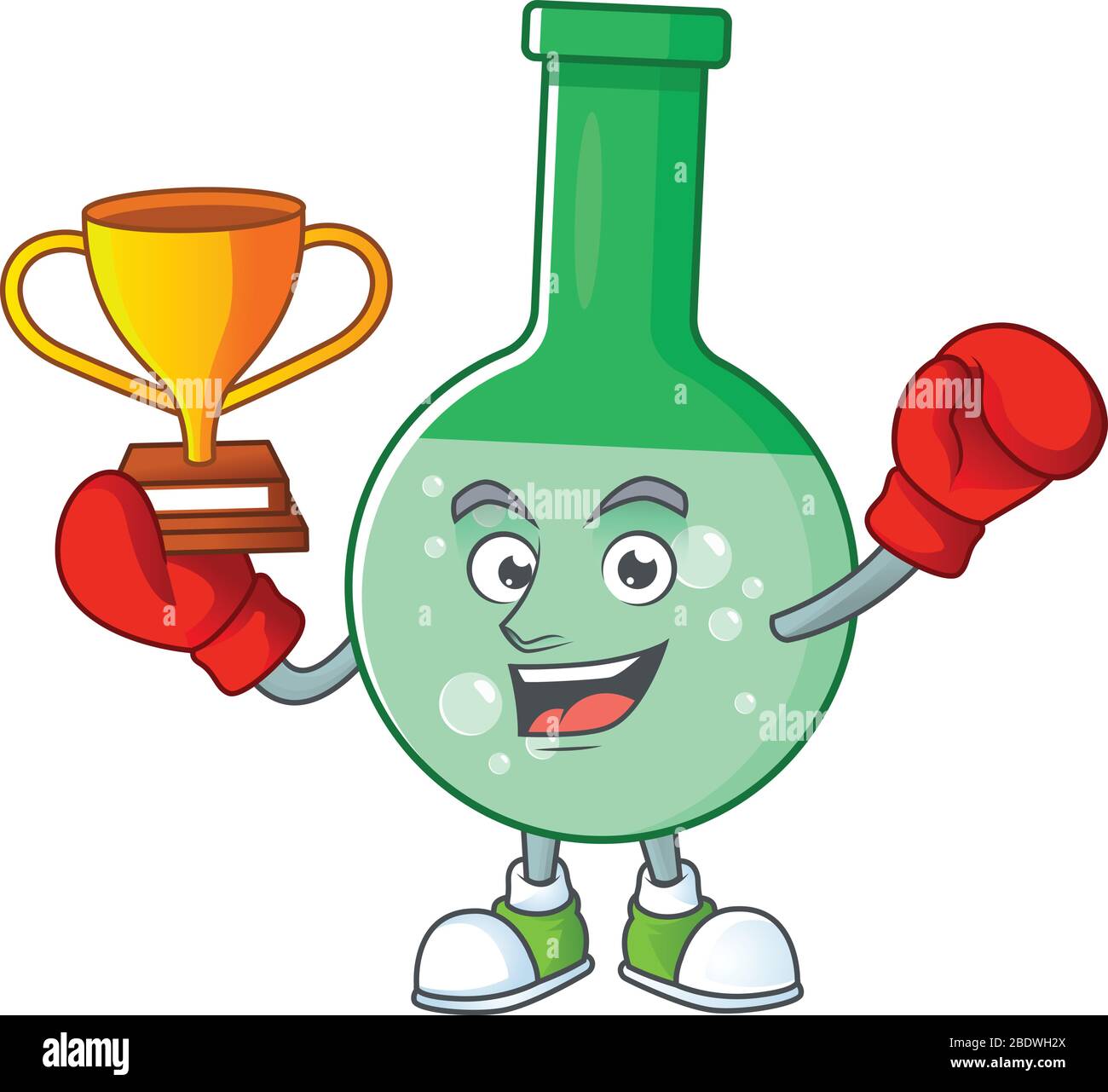 Proudly face of boxing winner green chemical bottle presented in ...