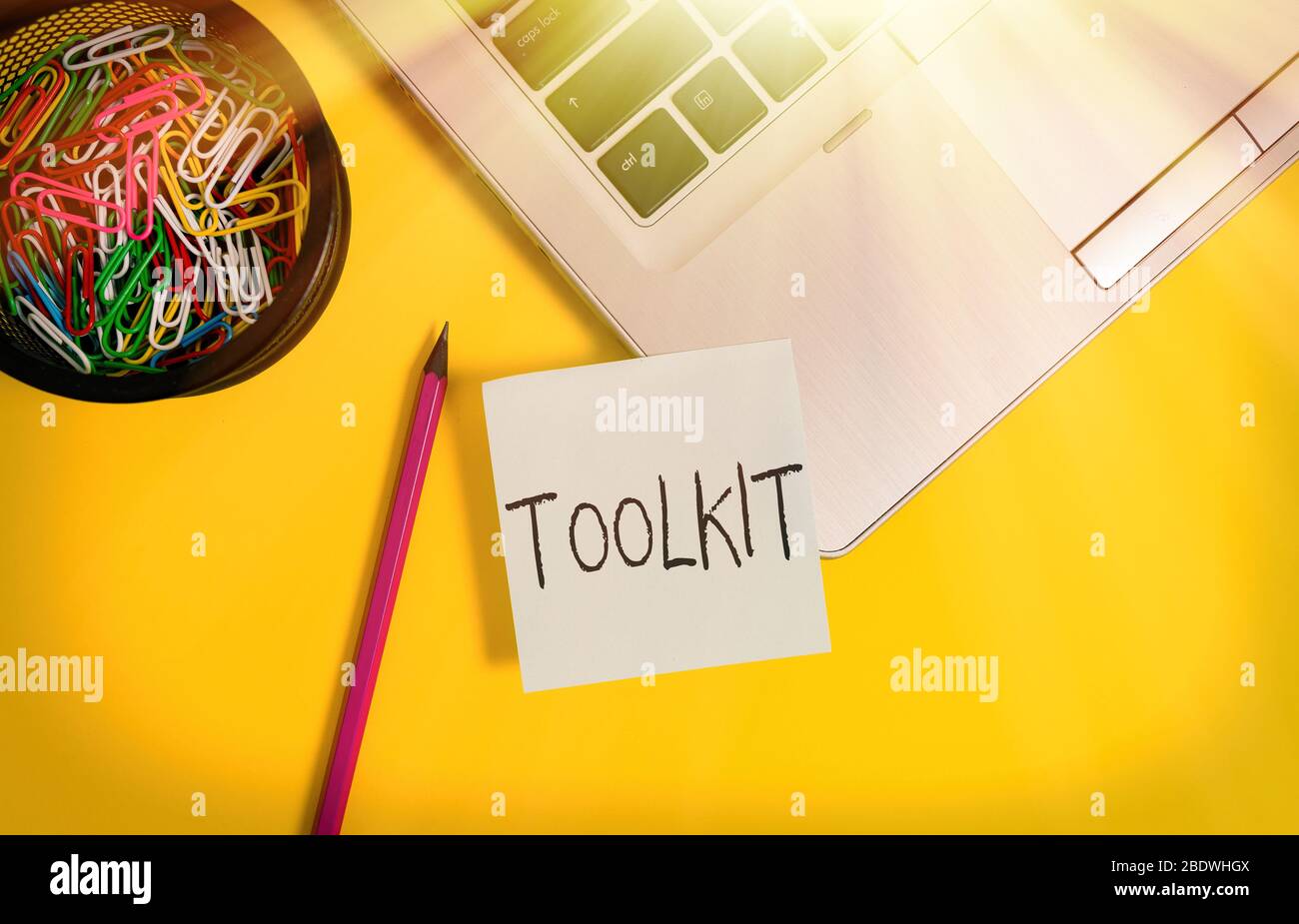 Handwriting text writing Toolkit. Conceptual photo set of tools kept in ...