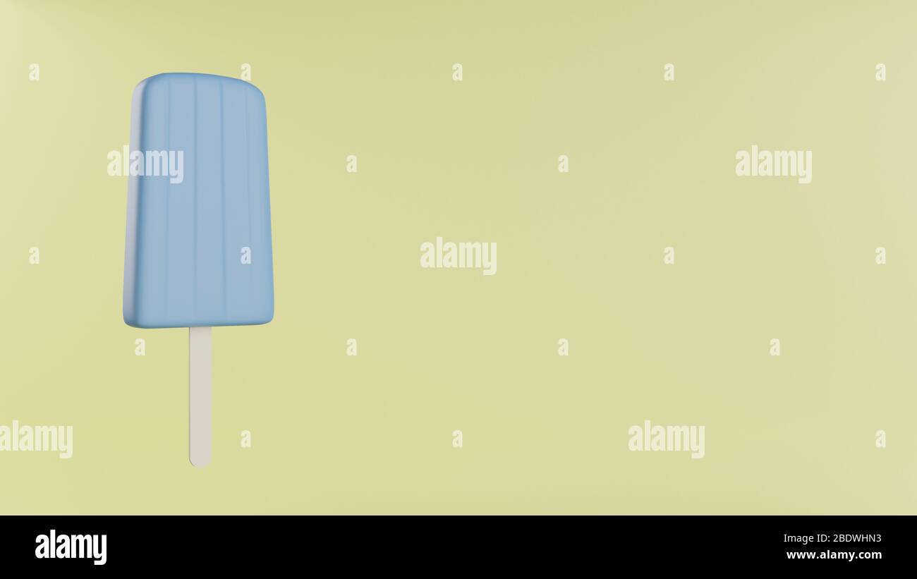 Blue popsicle on yellow background. 3D rendering. Pastel colors Stock ...