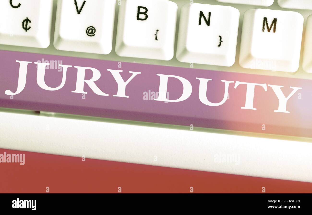 Writing note showing Jury Duty. Business concept for obligation or a ...