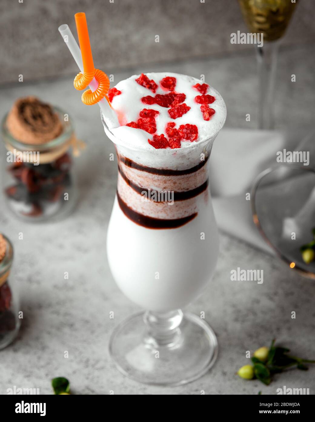 milkshake with foam and raspberries Stock Photo - Alamy