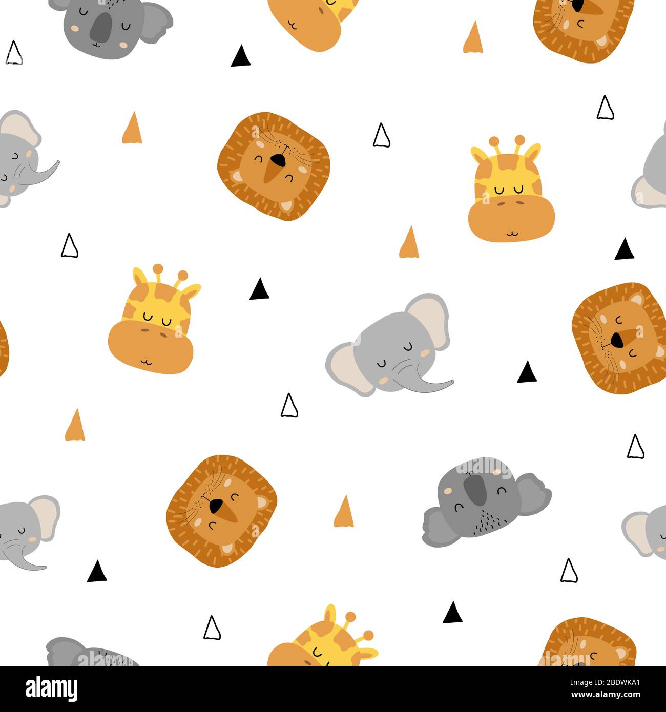 Seamless pattern of cute hand drawn sleeping animals. Cartoon zoo ...