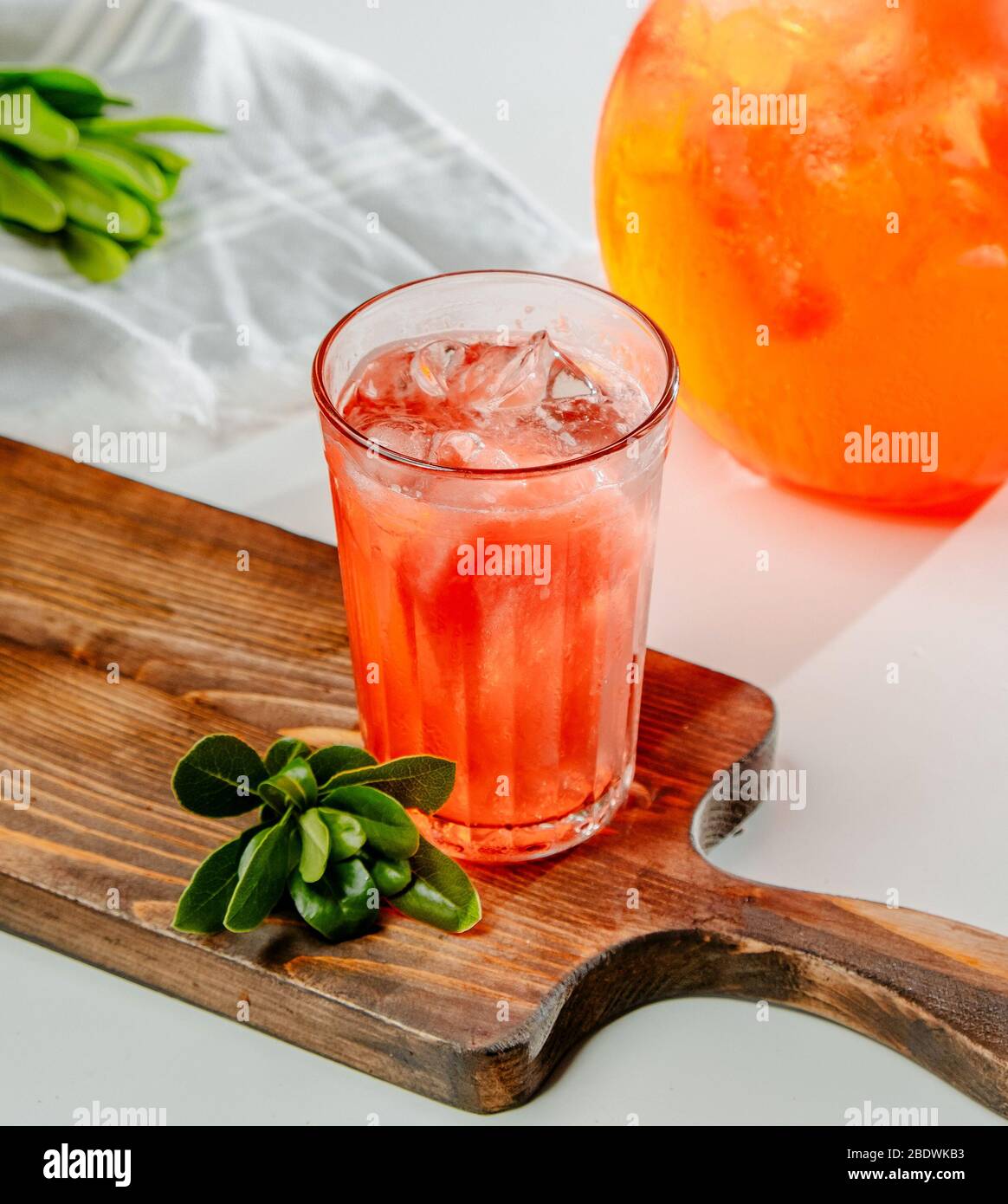 red peach lemonade with ice Stock Photo - Alamy
