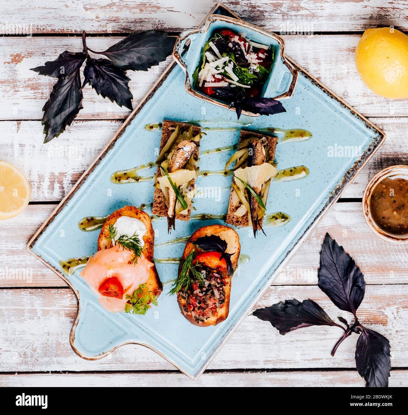 snacks on the table top view Stock Photo - Alamy