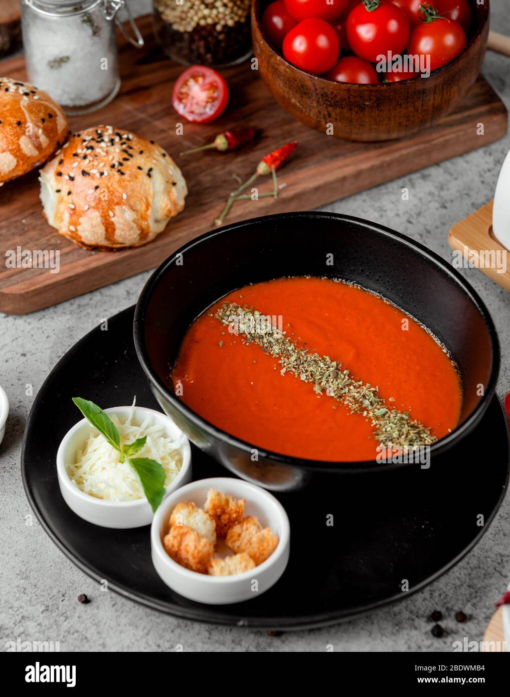 tomato soup on the table Stock Photo - Alamy