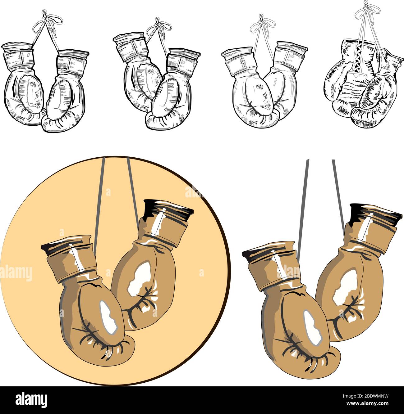 Boxing gloves hanging on a wall as sports equipment Stock Vector Image ...