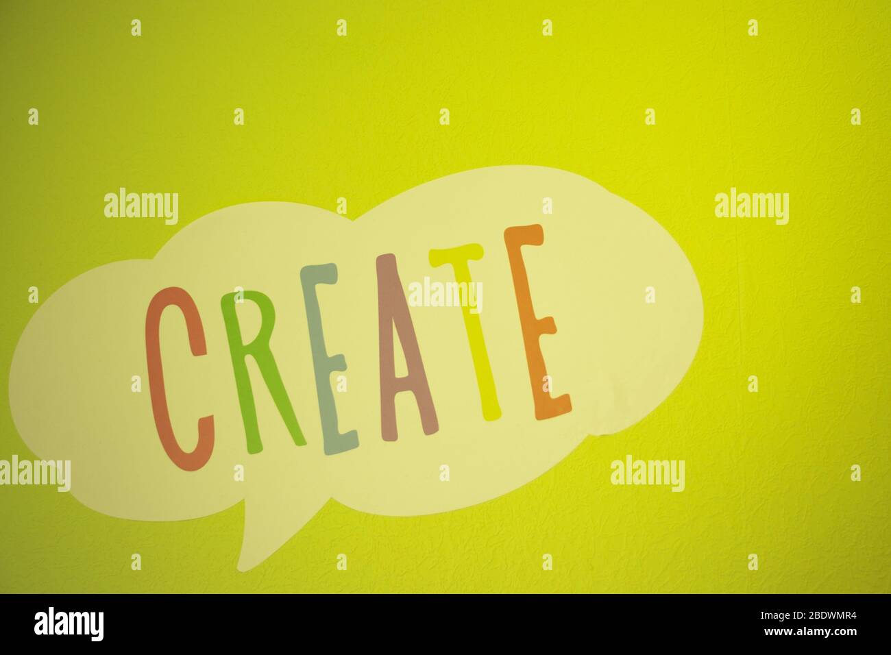 Word Create in the cloud circle. Children design. Colored wall ...