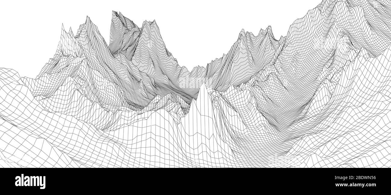 Abstract 3d wire-frame landscape. Blueprint style Stock Vector Image ...