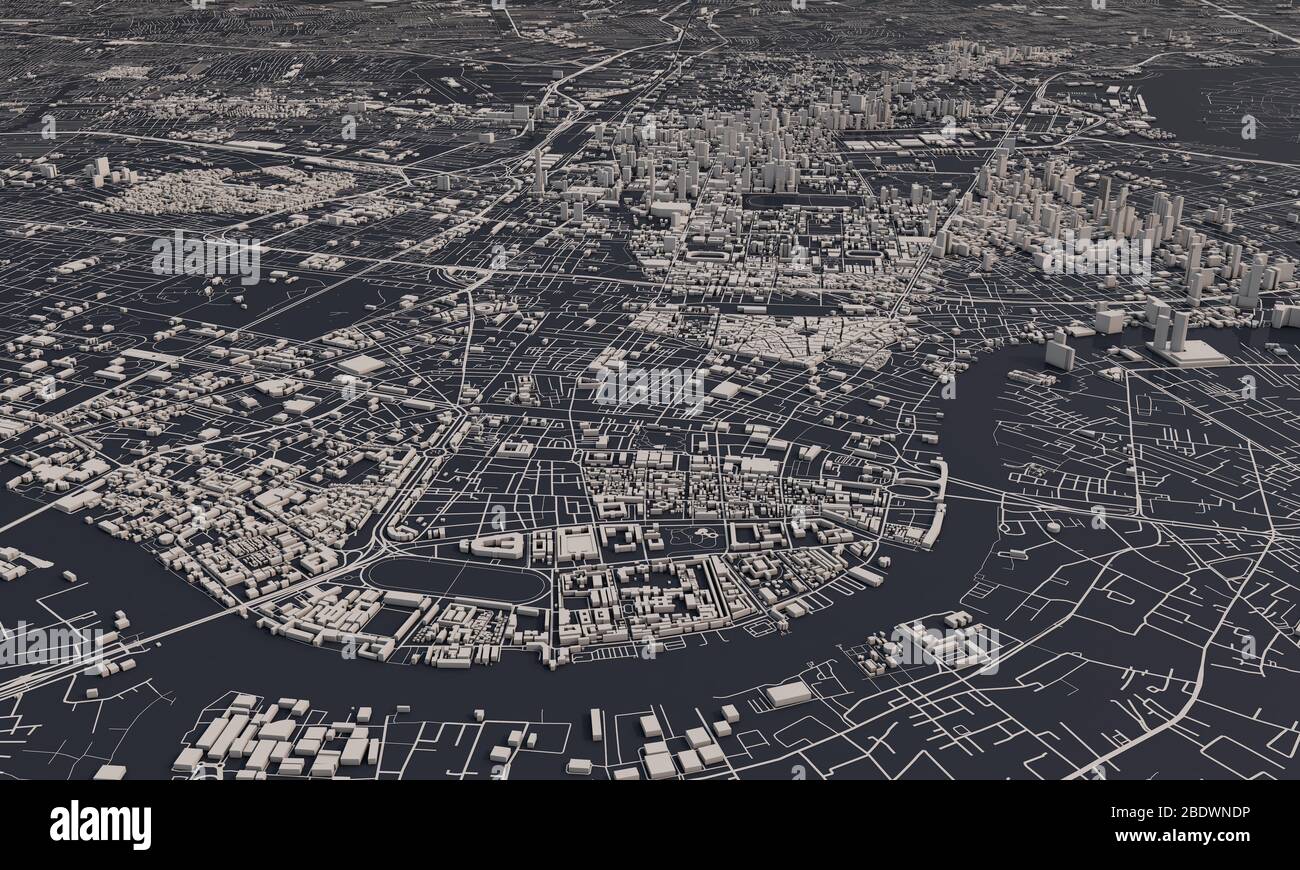 Bangkok, Thailand city map 3D Rendering. Aerial satellite view Stock ...