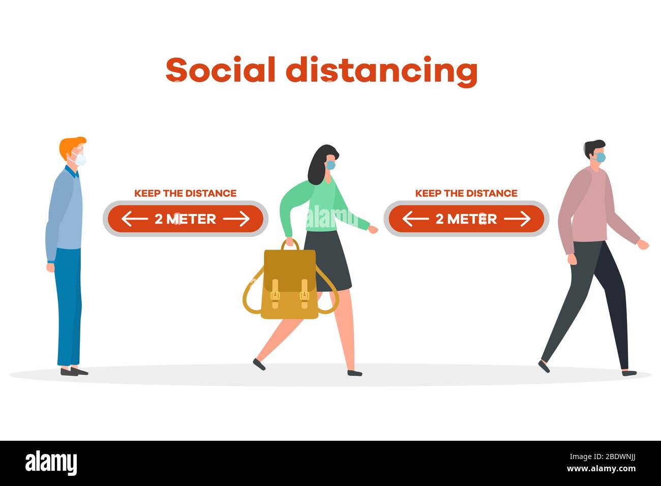 Vector illustration Keep distance. Social distancing. Chinese ...
