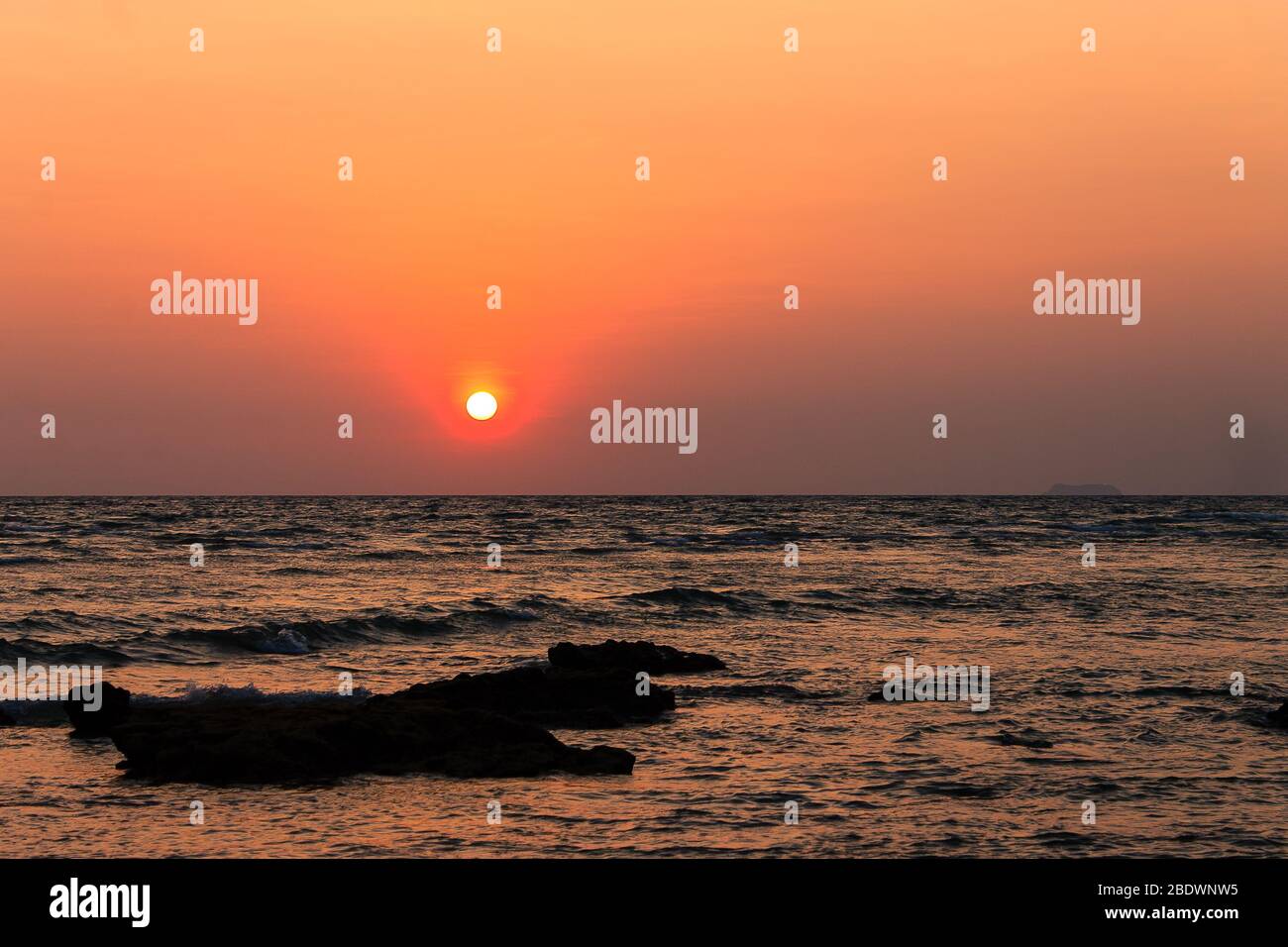 Amazing beautiful wide orange colorful sunset in Thailand Ko Lanta ...