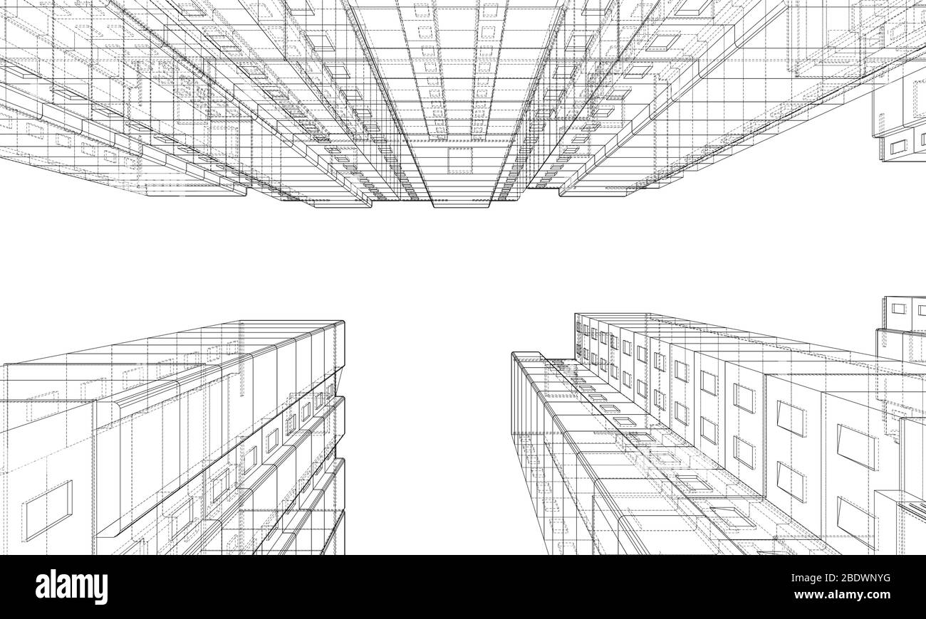 Vector wire-frame model of a multi-storey building Stock Vector Image ...