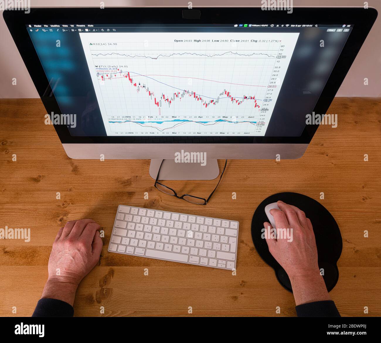 check the charts of a stock's performance exchange on the computer ...