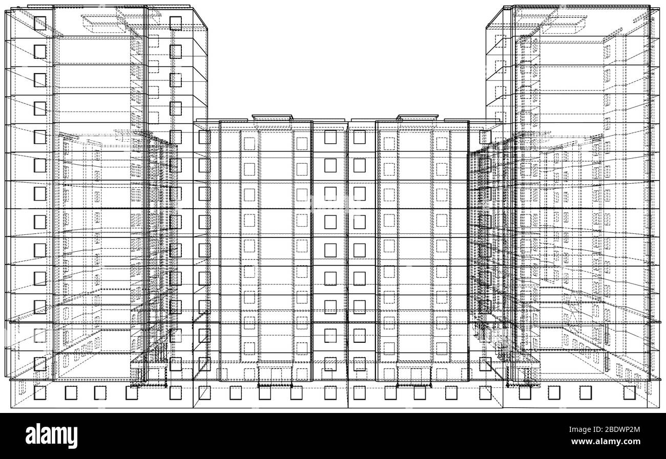 Vector wire-frame model of a multi-storey building Stock Vector Image ...