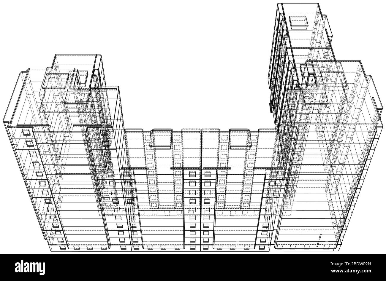 Vector wire-frame model of a multi-storey building Stock Vector Image ...