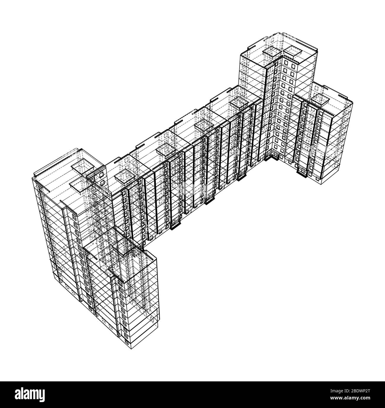 Vector wire-frame model of a multi-storey building Stock Vector Image ...
