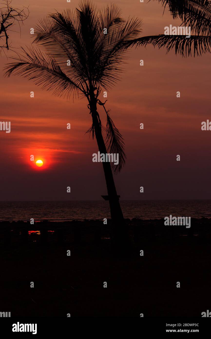 Amazing beautiful wide orange colorful sunset in Thailand Ko Lanta ...