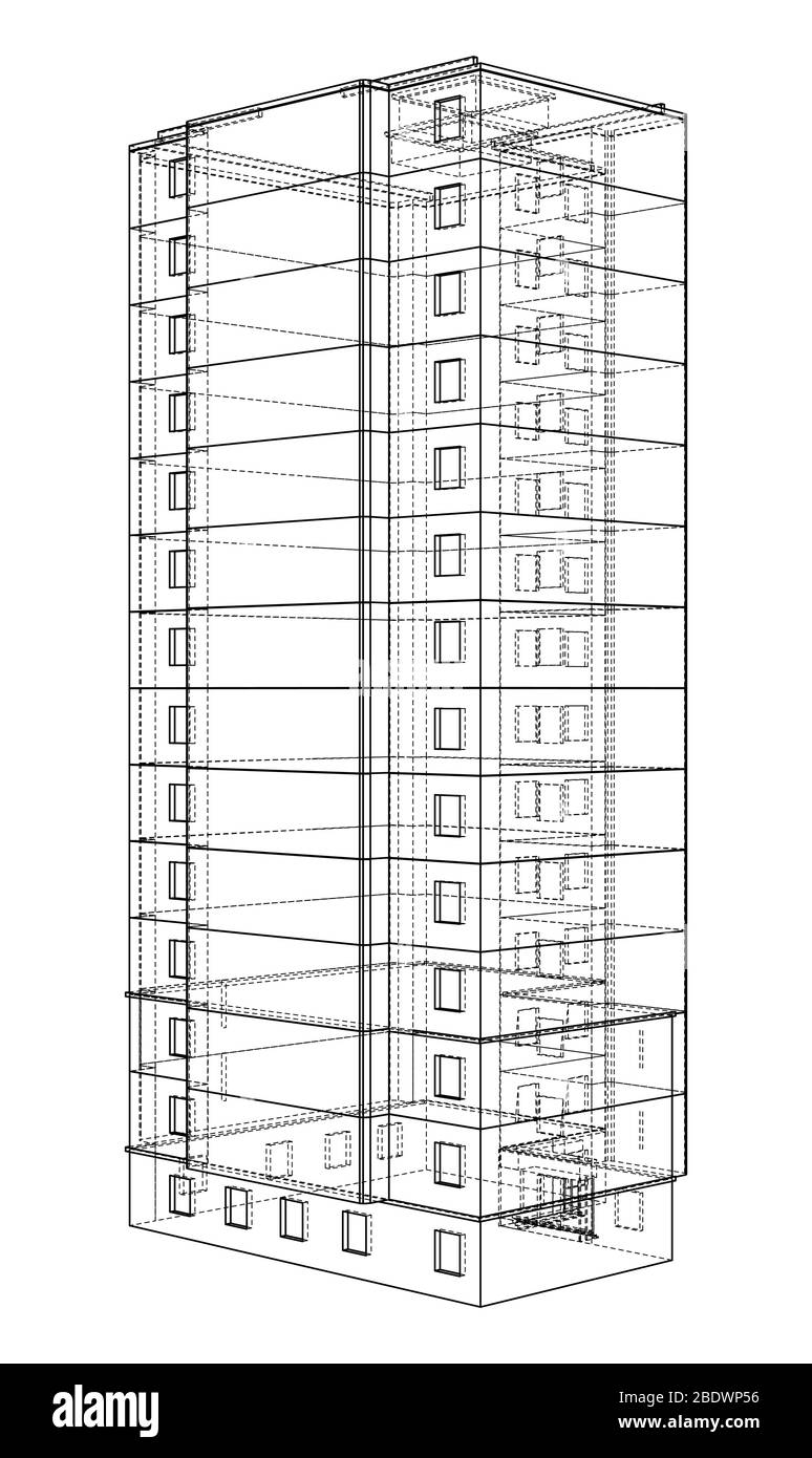 Vector wire-frame model of a multi-storey building Stock Vector Image ...