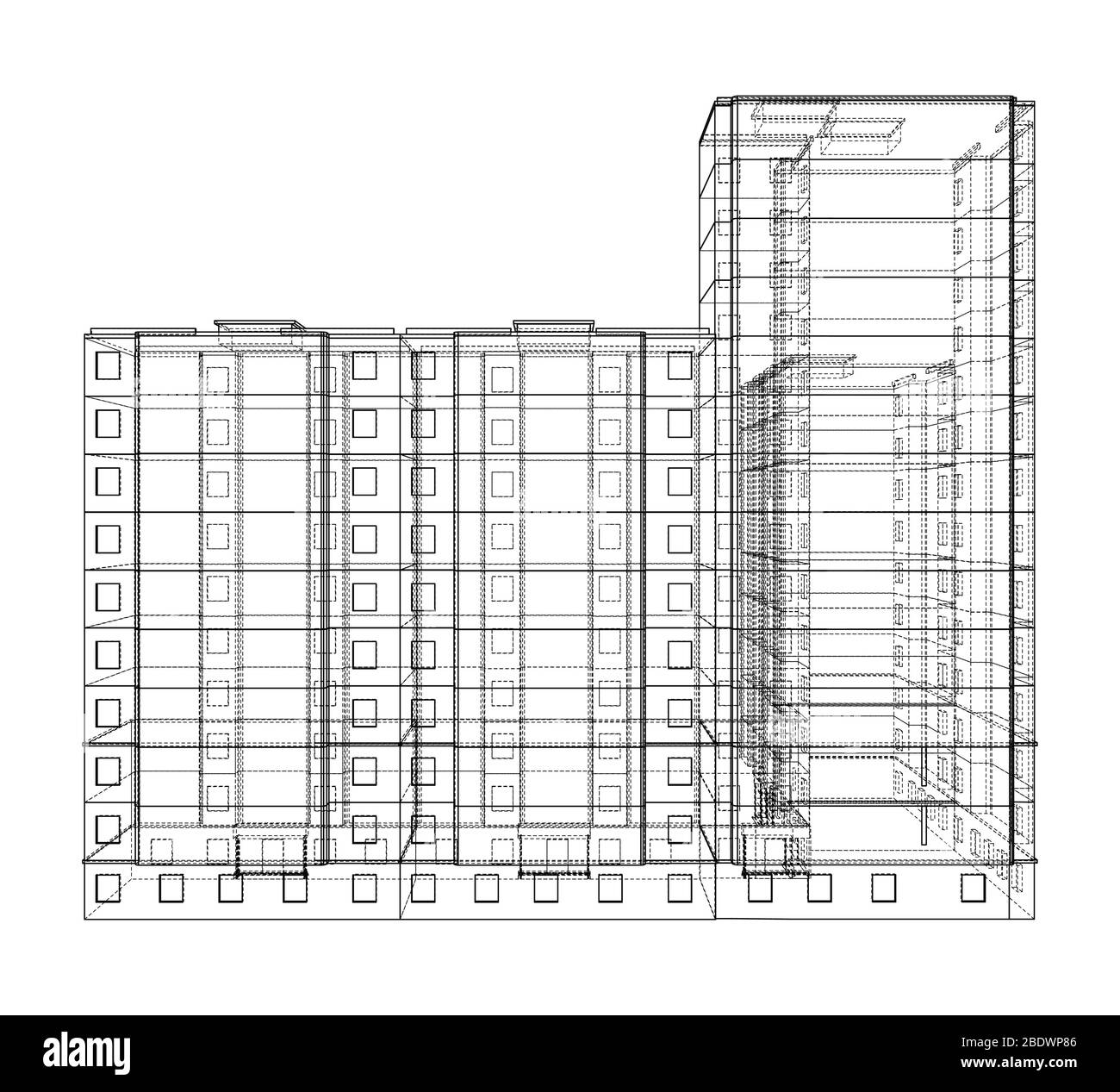 Vector wire-frame model of a multi-storey building Stock Vector Image ...