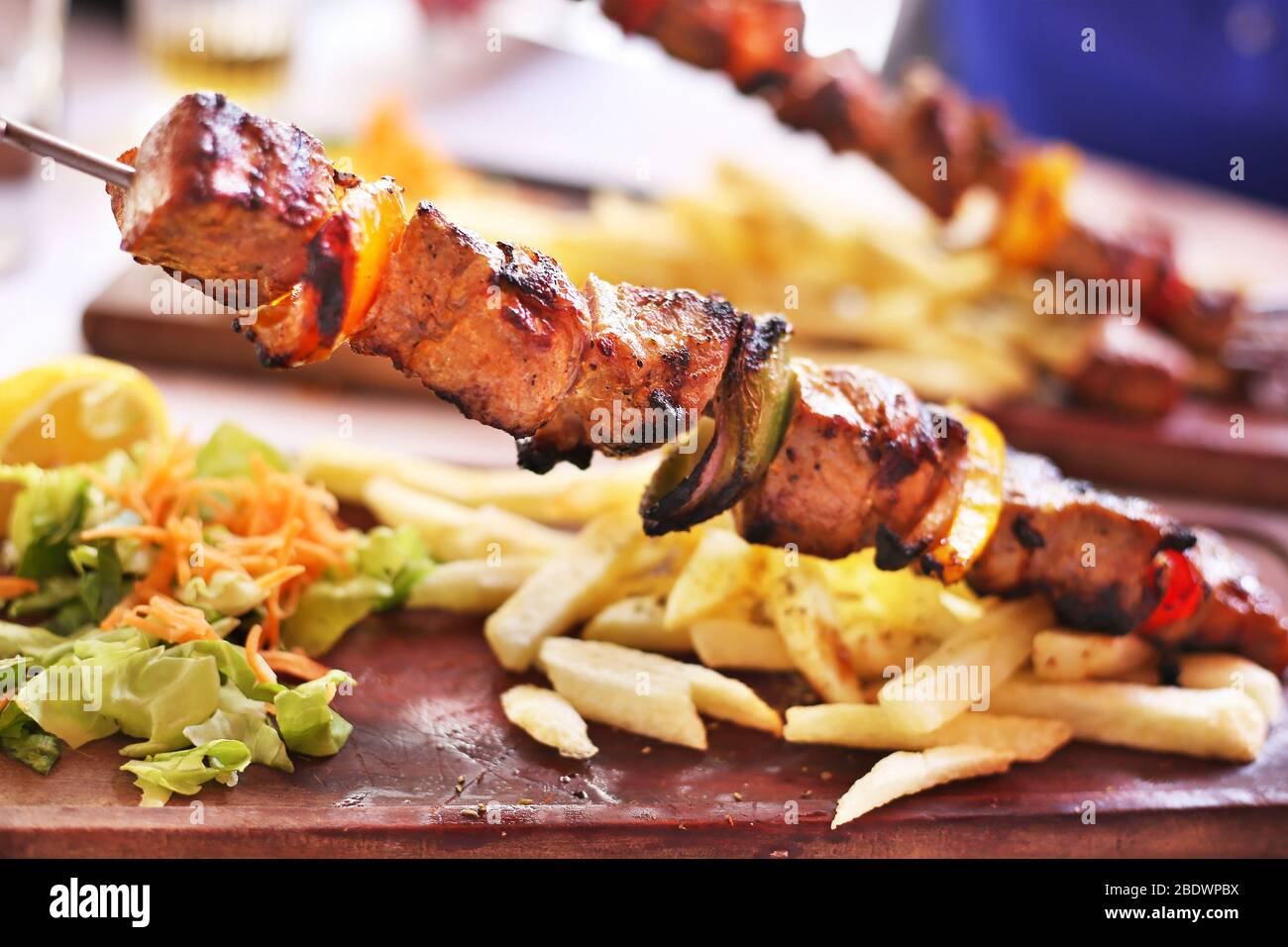 traditional greek souvlaki with chicken and potatoes - greek ...