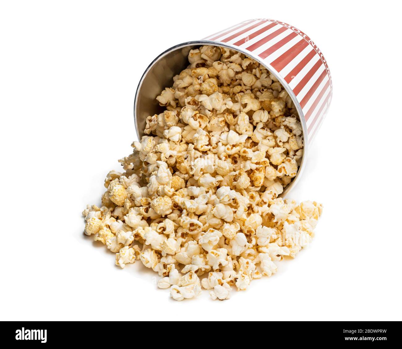 Scattered big bucket of popcorn isolated on white Stock Photo - Alamy