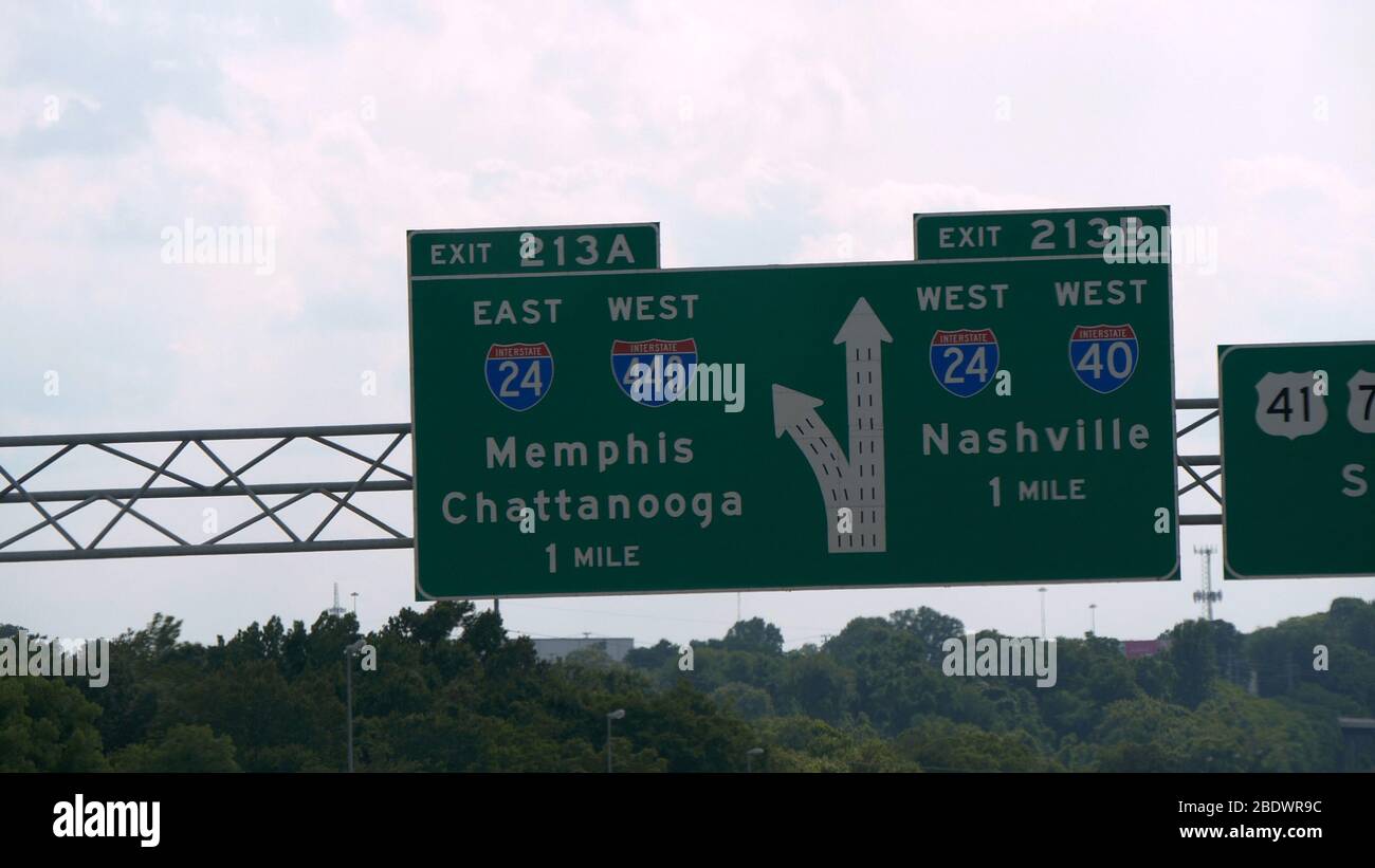 Exit sign to Memphis on the freeway - NASHVILLE, UNITED STATES - JUNE ...