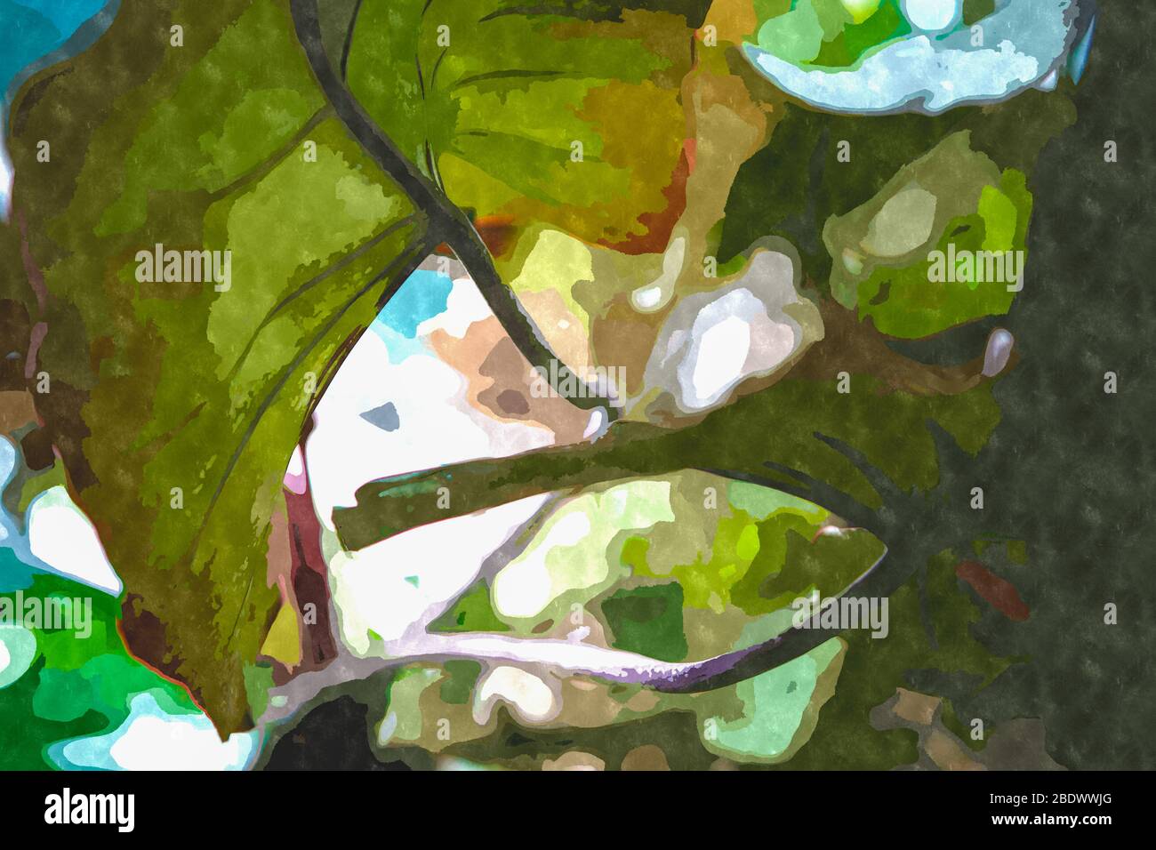Watercolor painting illustration with green botanical garden plants ...