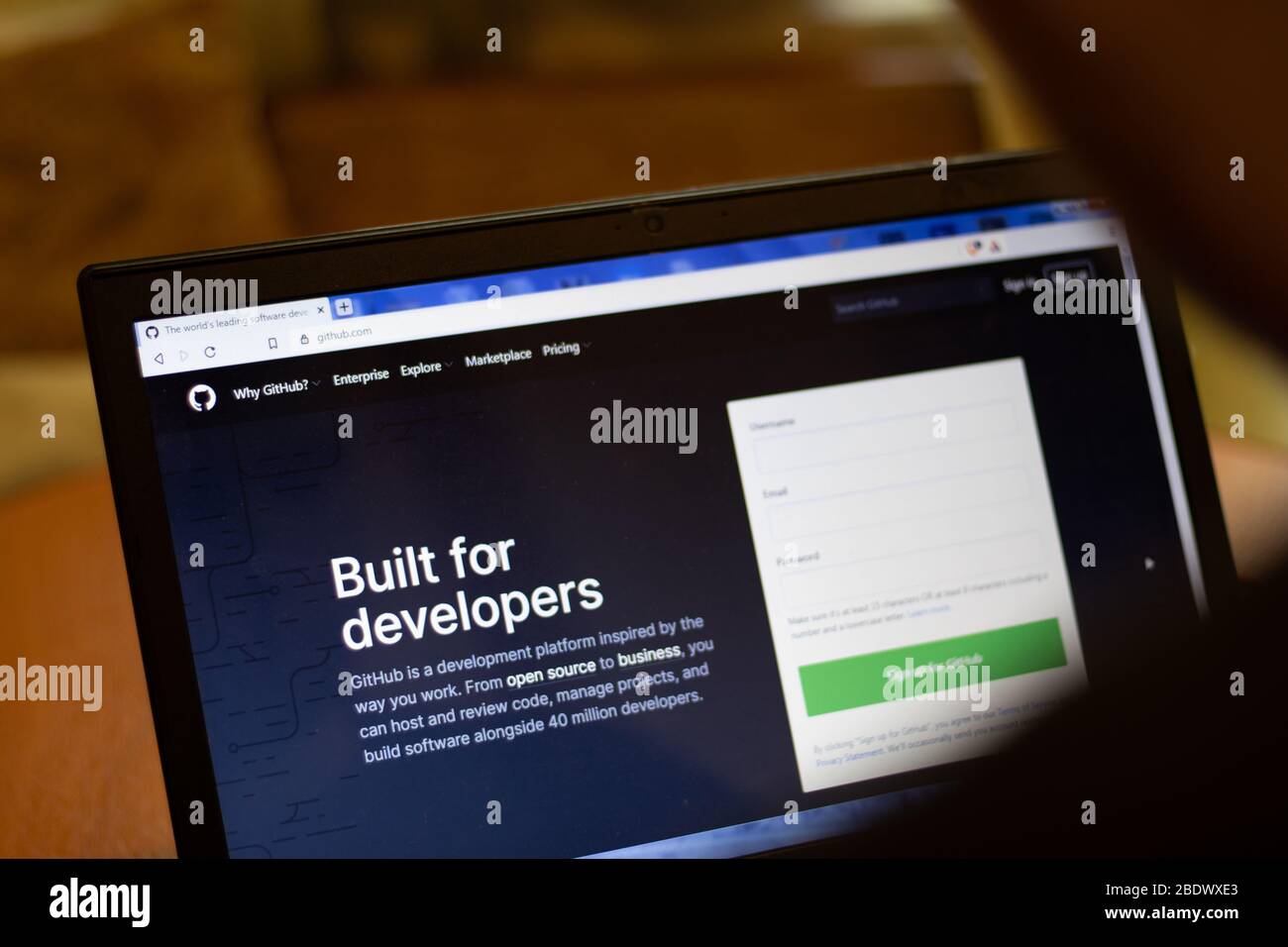 New York, USA - 9 April 2020: GitHub website on laptop screen close up ...