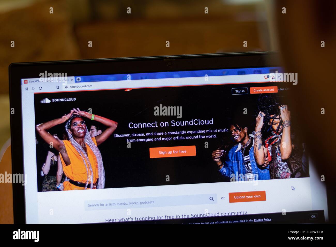 New York, USA - 9 April 2020: Soundcloud website on laptop screen close ...