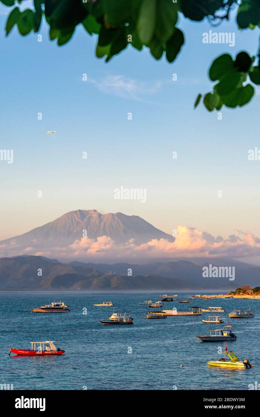 Vertical view of Mount Agung from Lembongan Island, Indonesia Stock ...