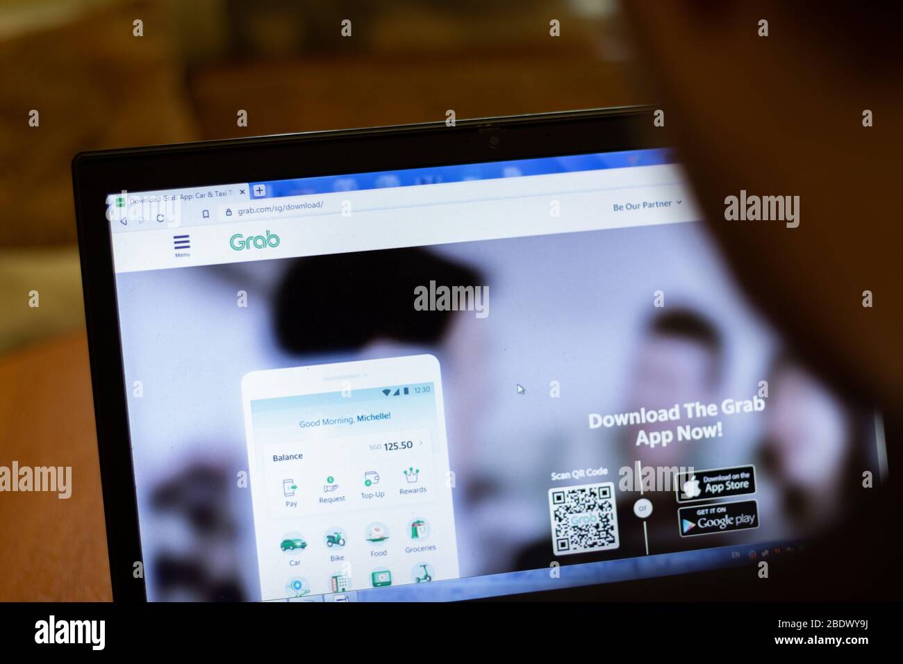 New York, USA - 9 April 2020: Grab app website on laptop screen close ...