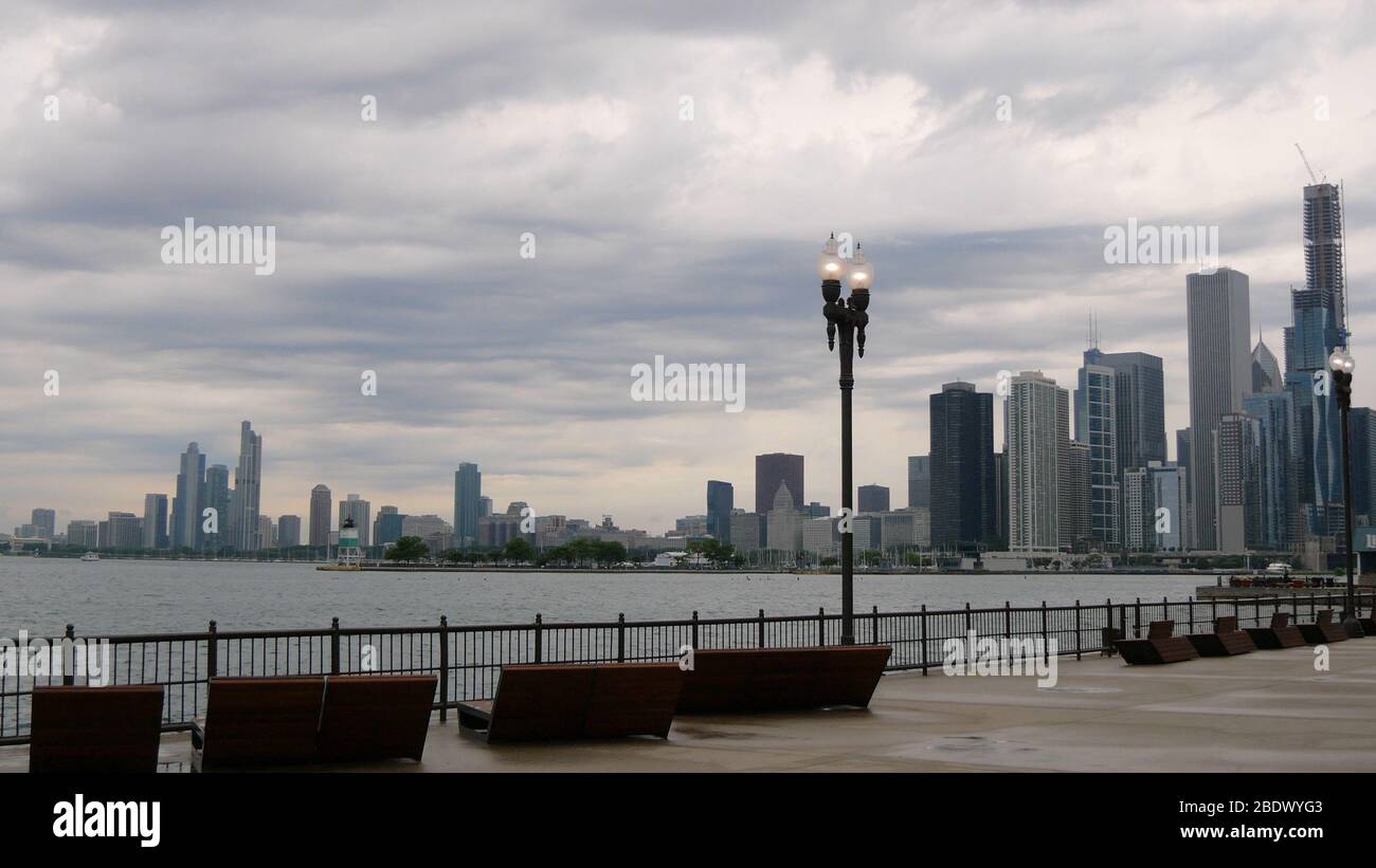 Chicago Skyline Navy Pier Aerial View High Resolution Stock Photography ...