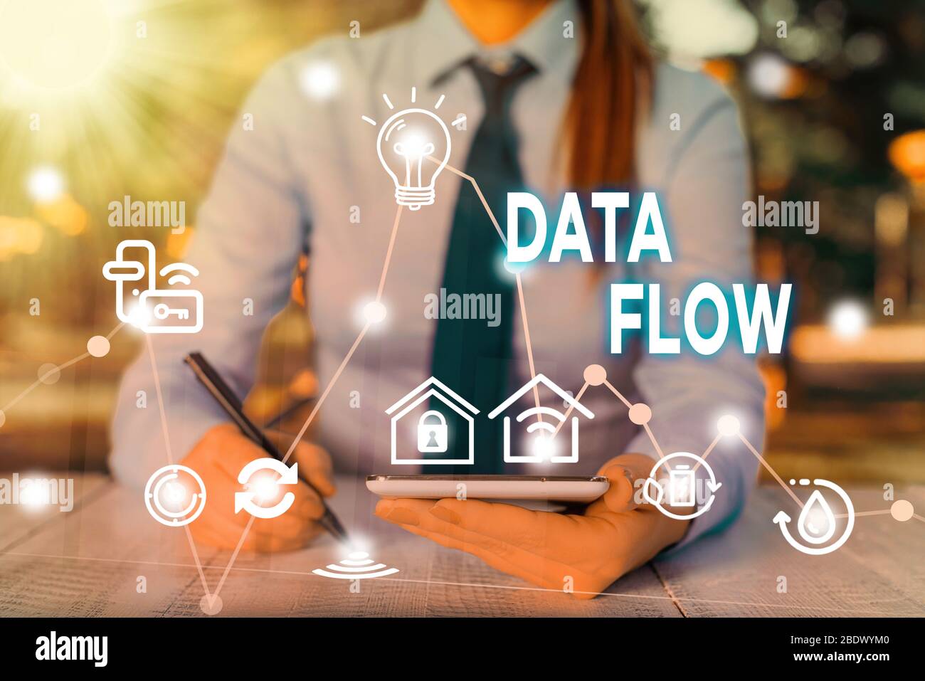 Conceptual hand writing showing Data Flow. Concept meaning the movement of data through a system ...